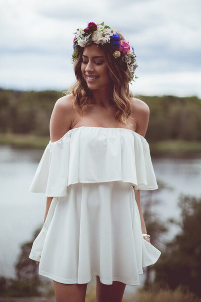 Shoulder Off Dress In White on Luulla